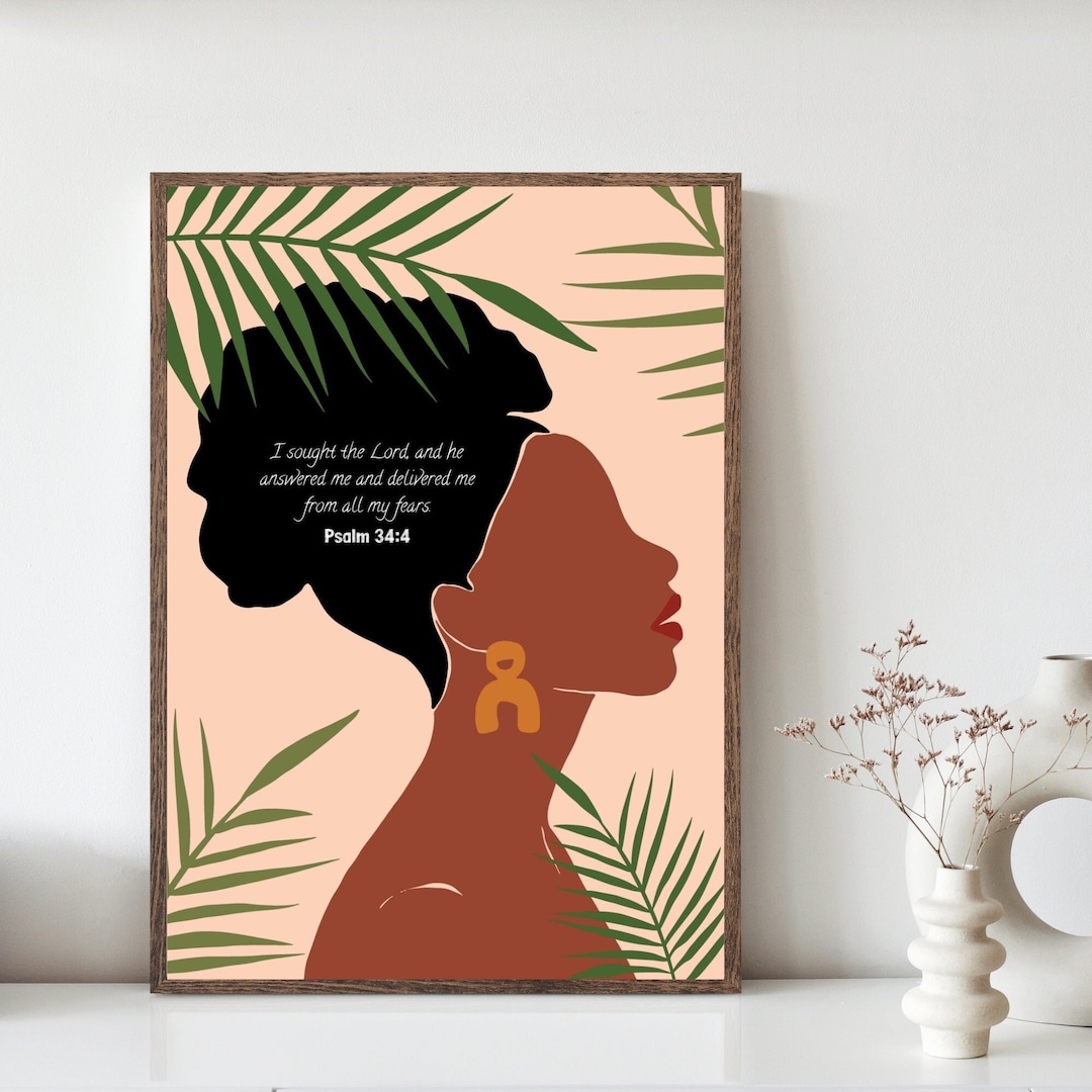 Psalm 34:4 Scripture Art, Black Woman Afro Print (digital Download) - Etsy