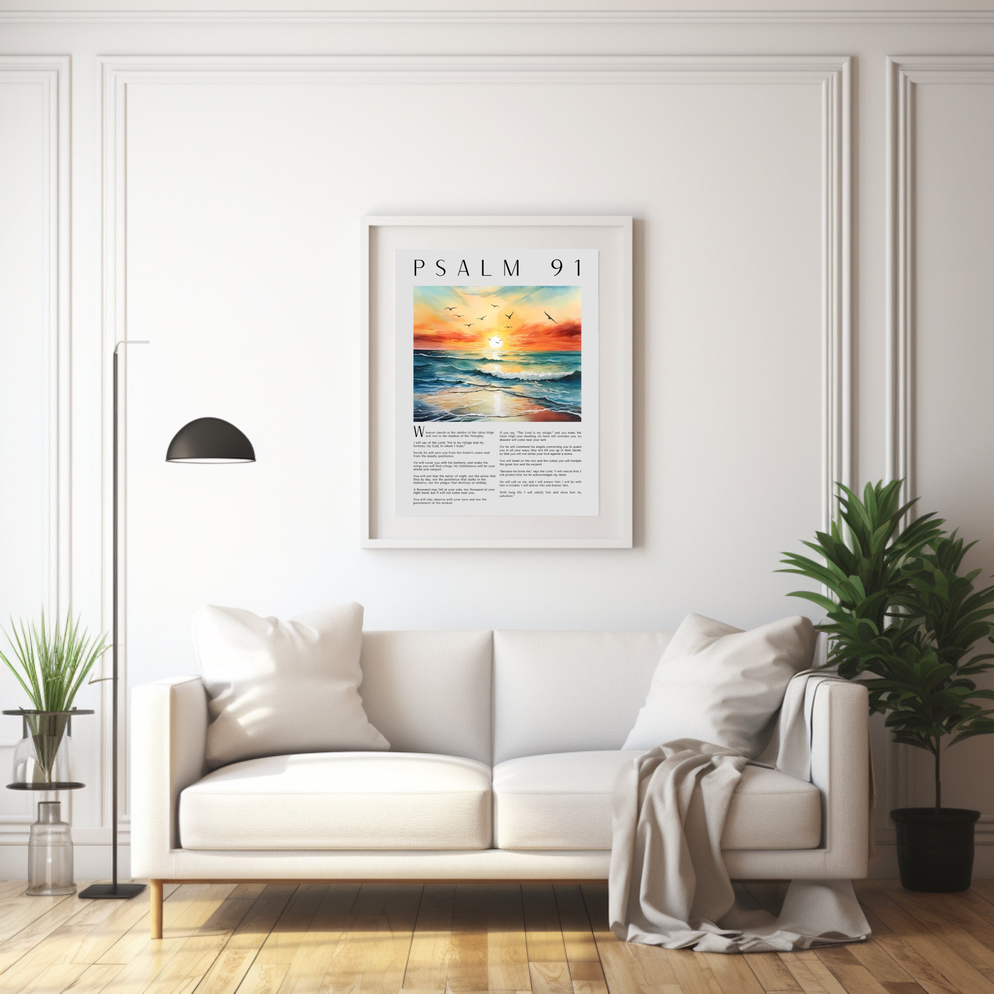 Psalm 91, Wall Art, Bible Verse Poster, Watercolour Sunset, Vintage ...