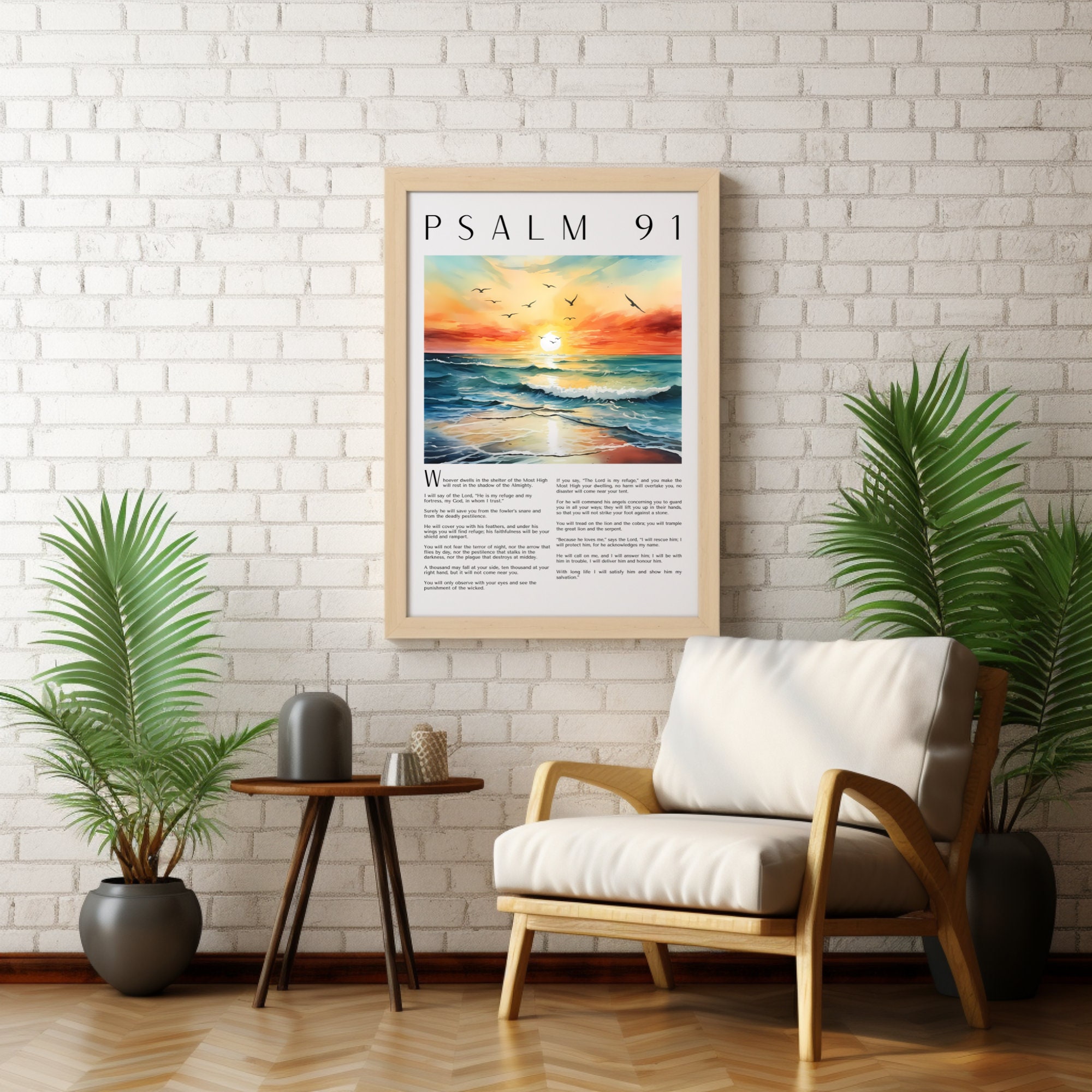 Psalm 91, Wall Art, Bible Verse Poster, Watercolour Sunset, Vintage ...