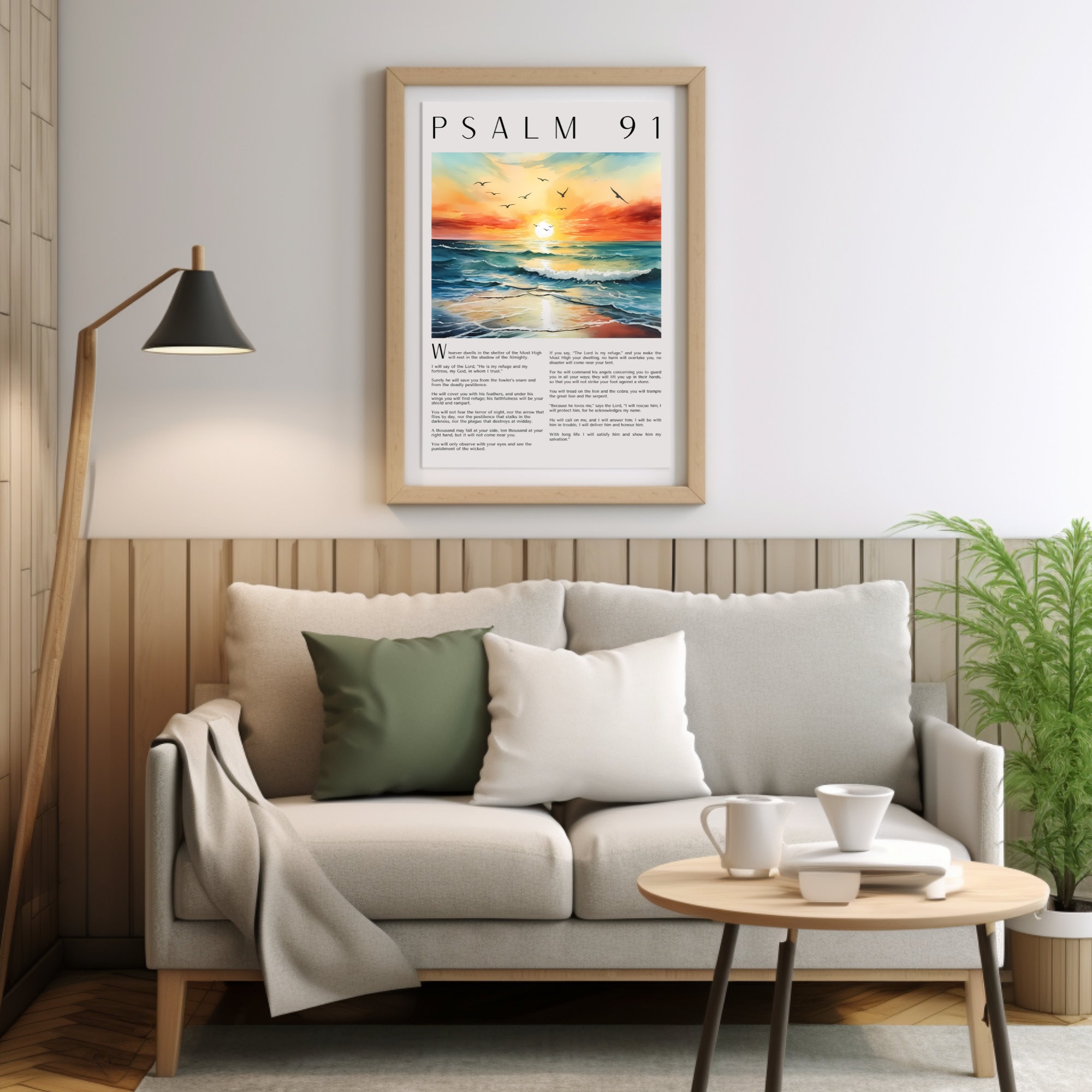 Psalm 91, Wall Art, Bible Verse Poster, Watercolour Sunset, Vintage ...