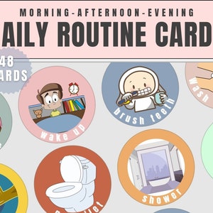 Round Daily Routine Cards & Responsibilities Chart for Kids. Morning ...