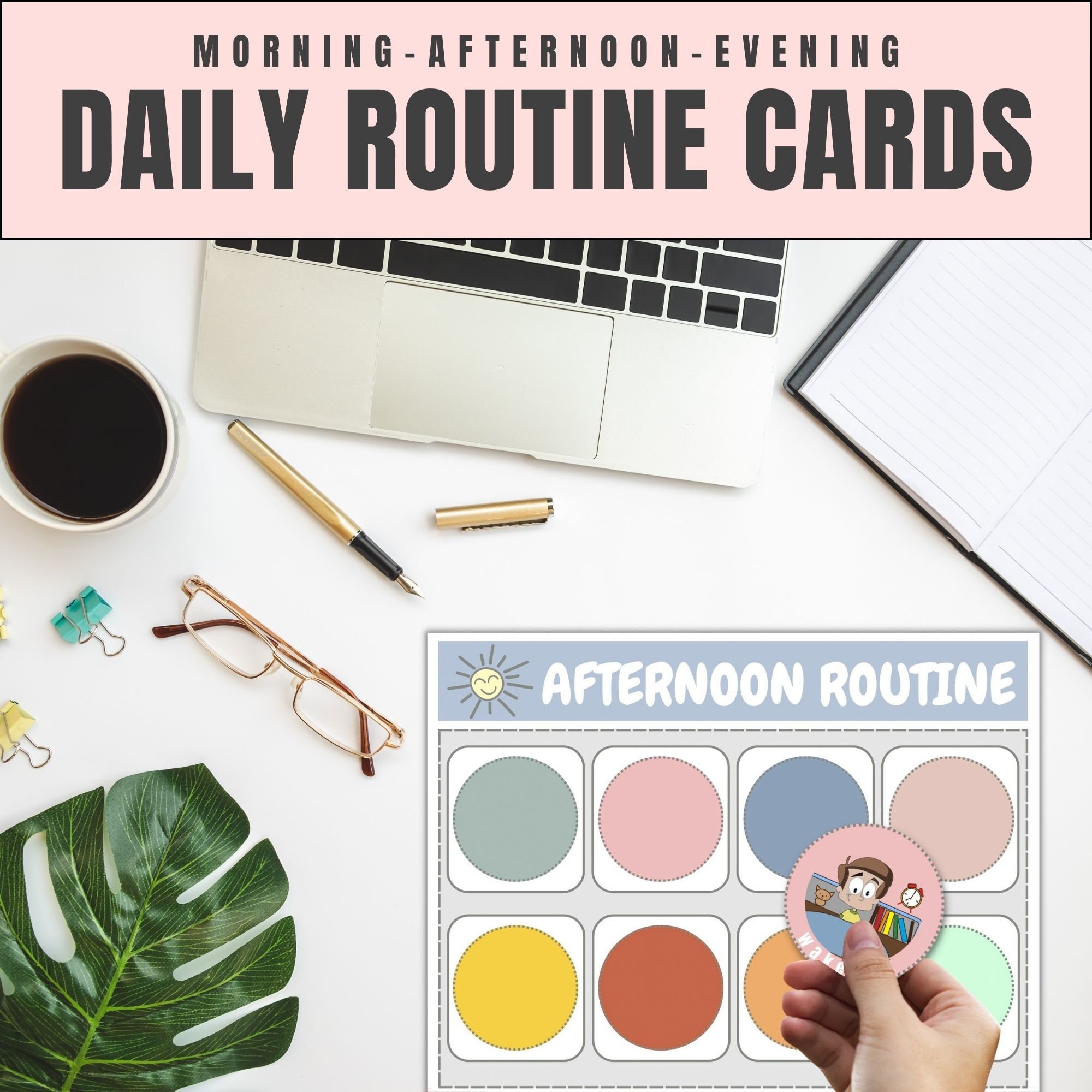 Round Daily Routine Cards & Responsibilities Chart for Kids. Morning ...