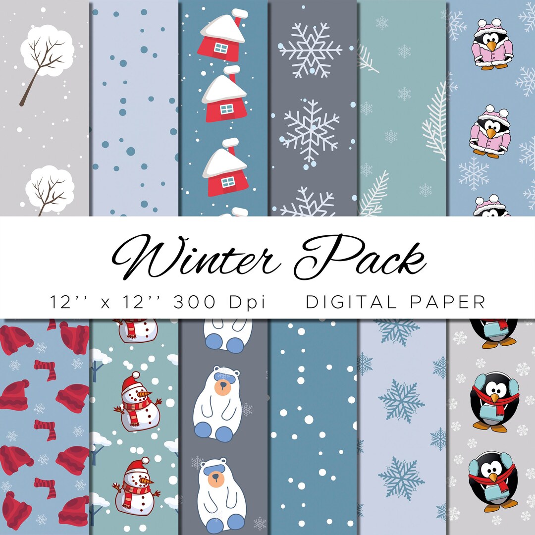 Blue Seamless Digital Paper Pack With Winter Landscape Theme for ...