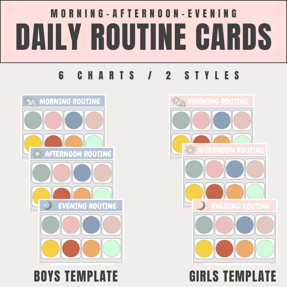 Round Daily Routine Cards & Responsibilities Chart for Kids. Morning ...