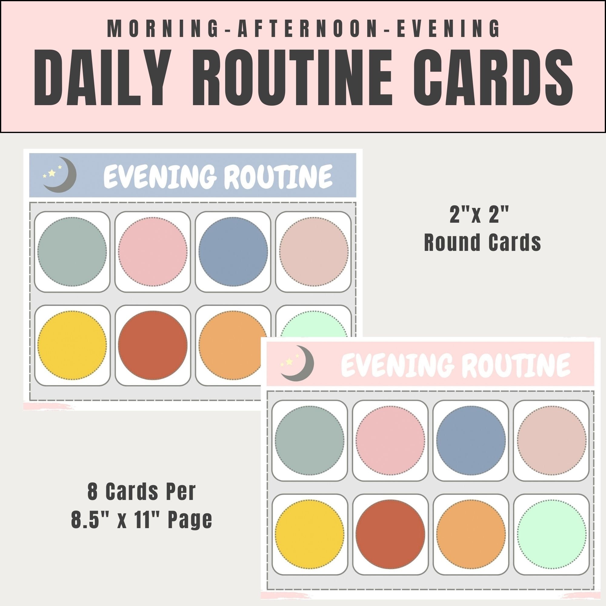 Round Daily Routine Cards & Responsibilities Chart for Kids. Morning ...