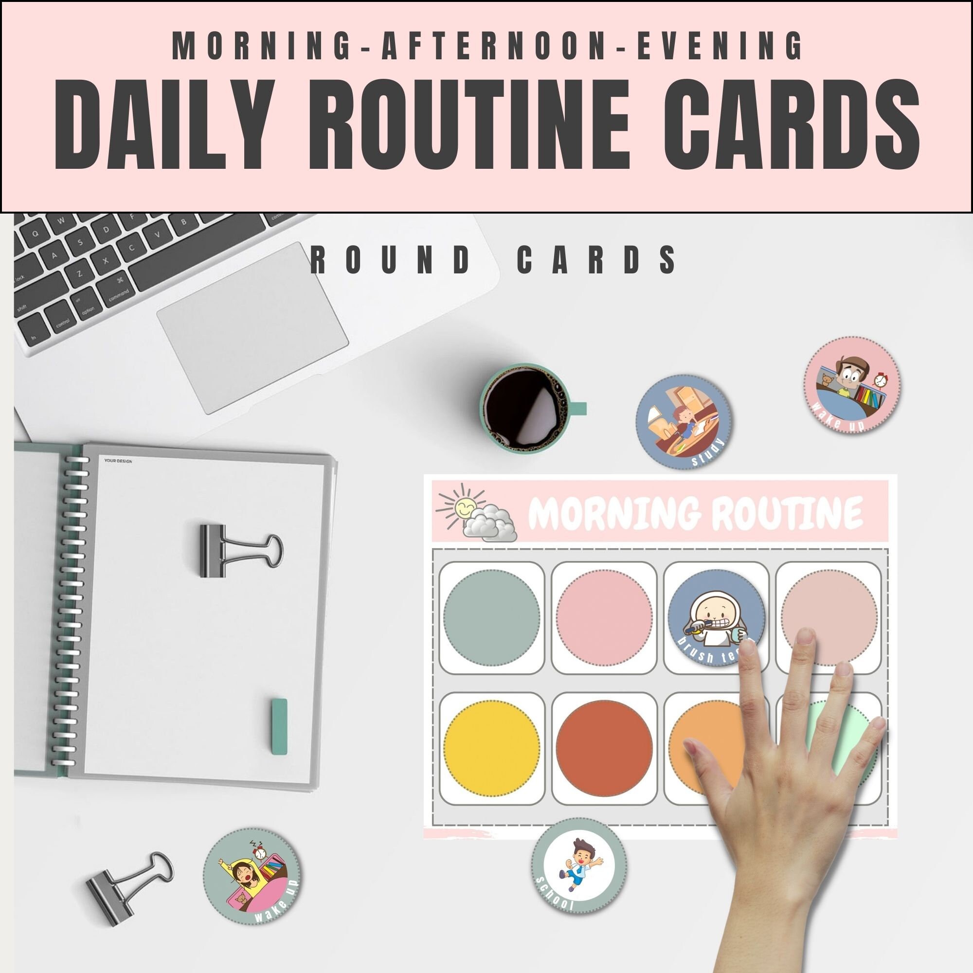 Round Daily Routine Cards & Responsibilities Chart for Kids. Morning ...