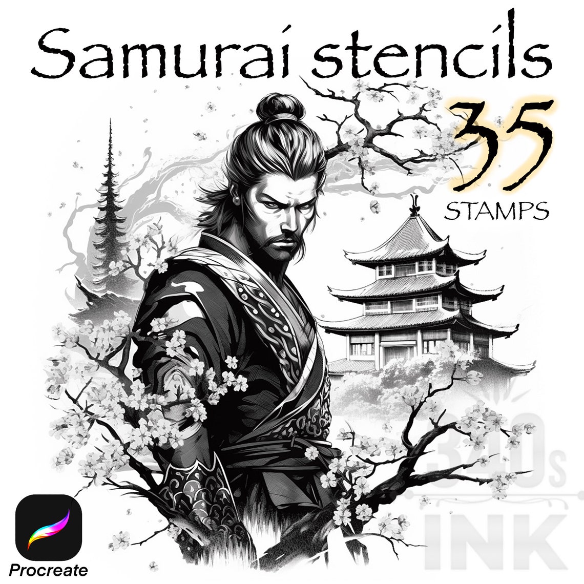 Samurai Procreate Stamps, Realism Brushes, Detailed, Procreate Stencils ...
