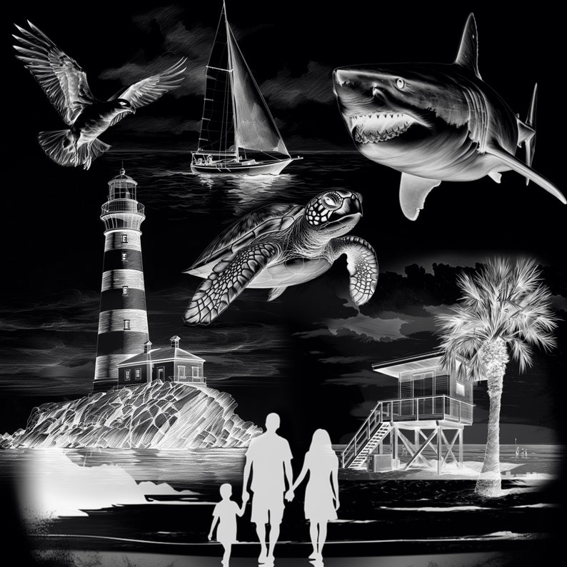 Bay Life, Beach, Sharks, Turtles Beach Theme, Beach Procreate Stencils ...