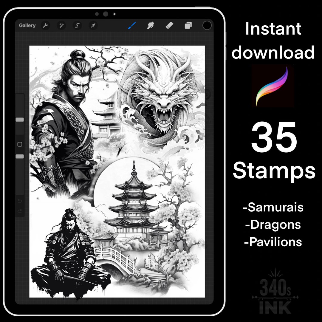 Samurai Procreate Stamps, Realism Brushes, Detailed, Procreate Stencils ...