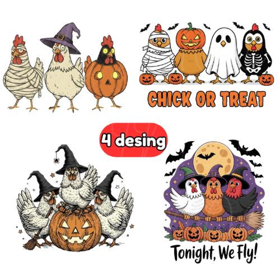 Halloween Chicken Witch Clipart Bundle, Funny Spooky Chicken Halloween ...