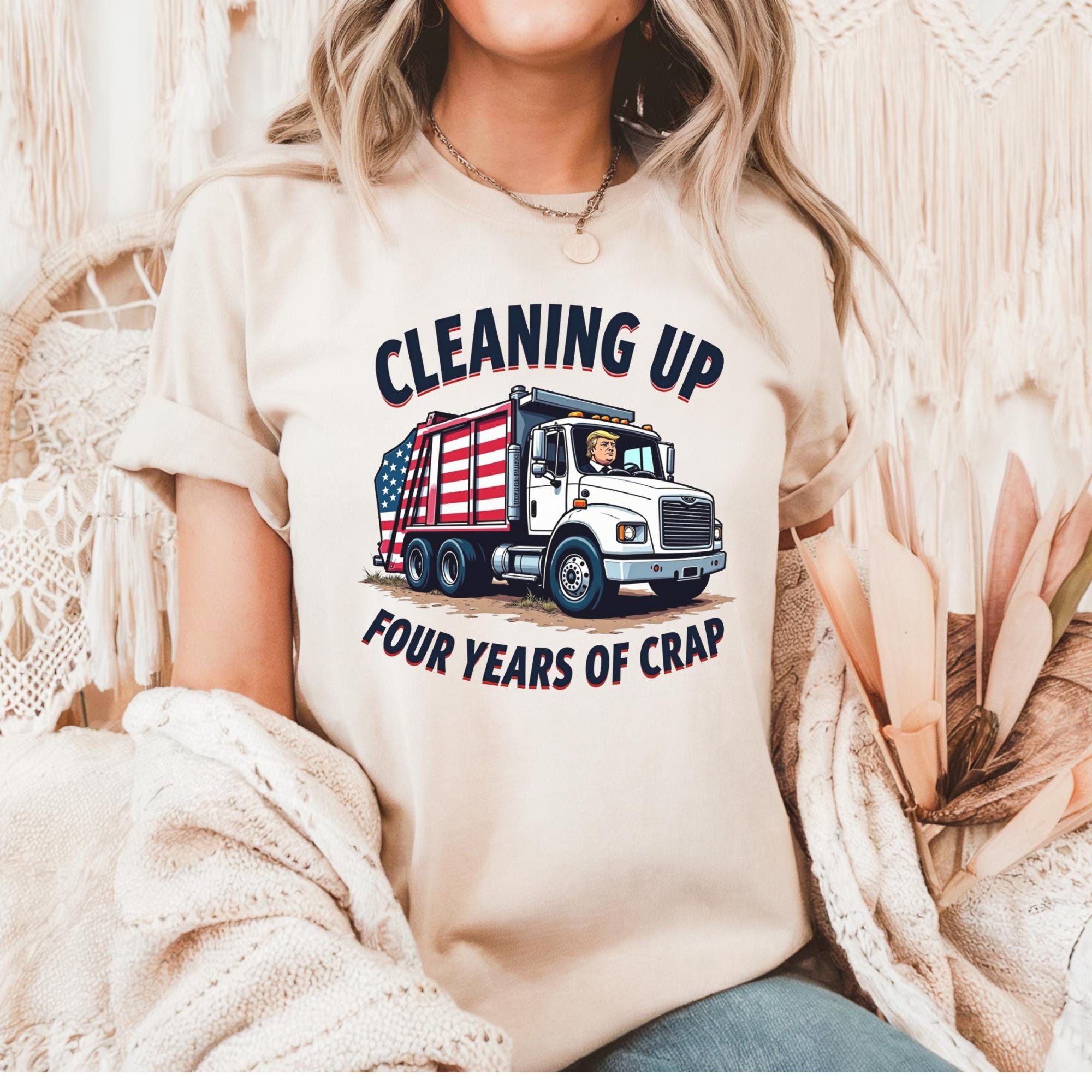 Cleaning up Four Years of Crap Png Shirt, Funny Trump Garbage Truck T ...