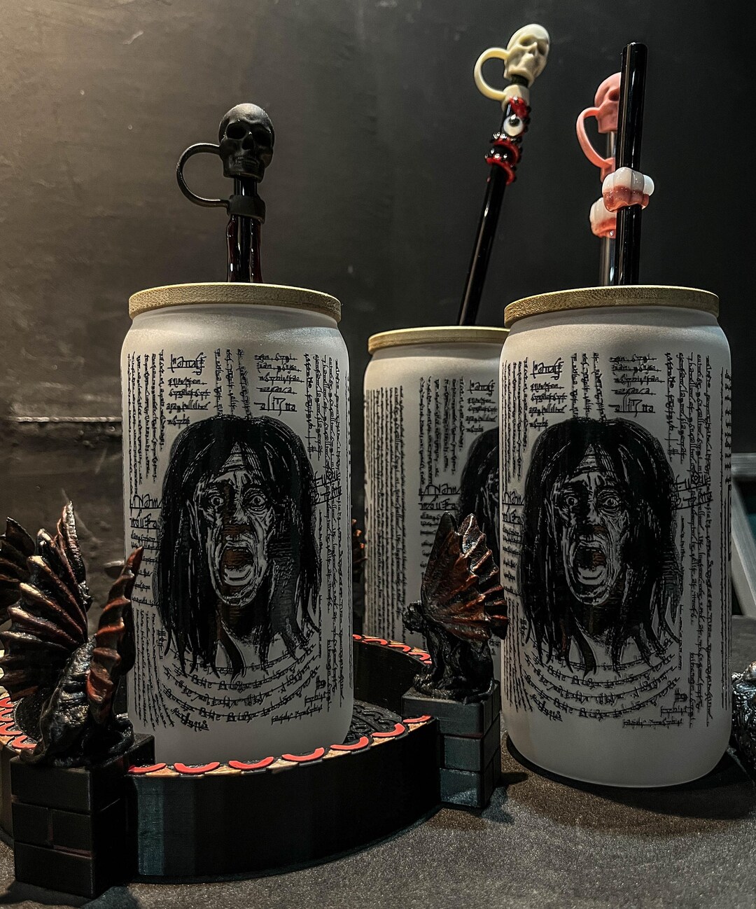 Necronomicon Style Iced Coffee Mason Jar Straw Set Dracula Blood Drop ...