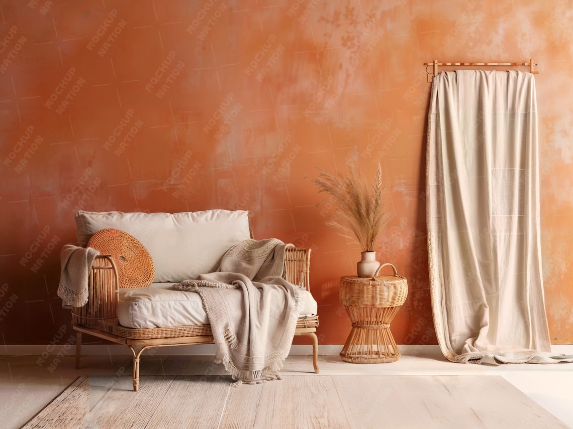 10 Boho Style Living Room With Blank Wall /bundle Stock - Photo Bundle ...