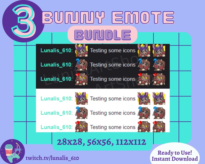Bunny Emote Bundle for Twitch, Discord, Youtube | Three Emote Bundle ...