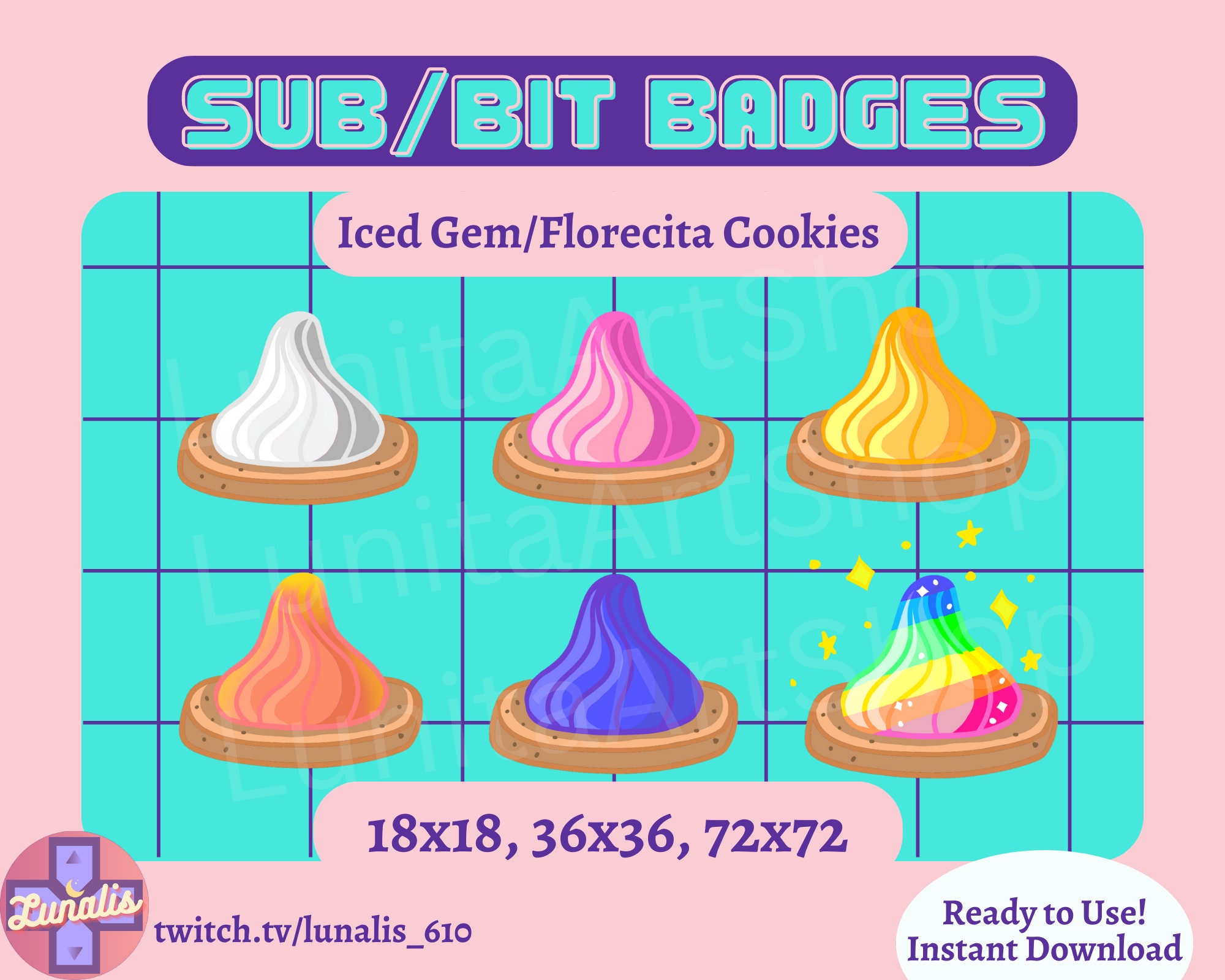 Iced Gems Florecitas Sub Bit Badges for Twitch | Iced Gems Badges ...