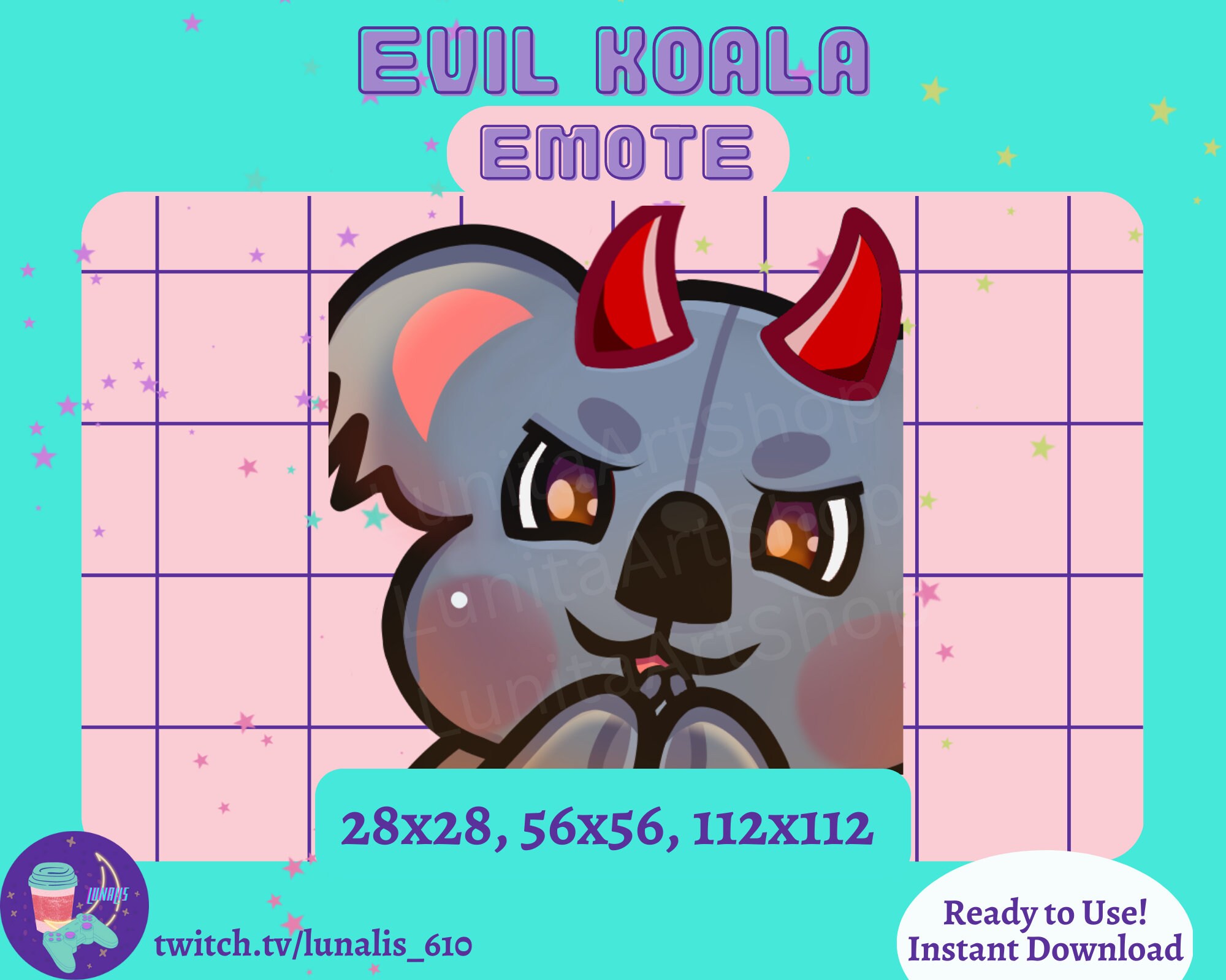 Koala Bear Emote for Twitch, Discord, Youtube Evil Koala Emote for Twitch, Cute Koala Emote ...
