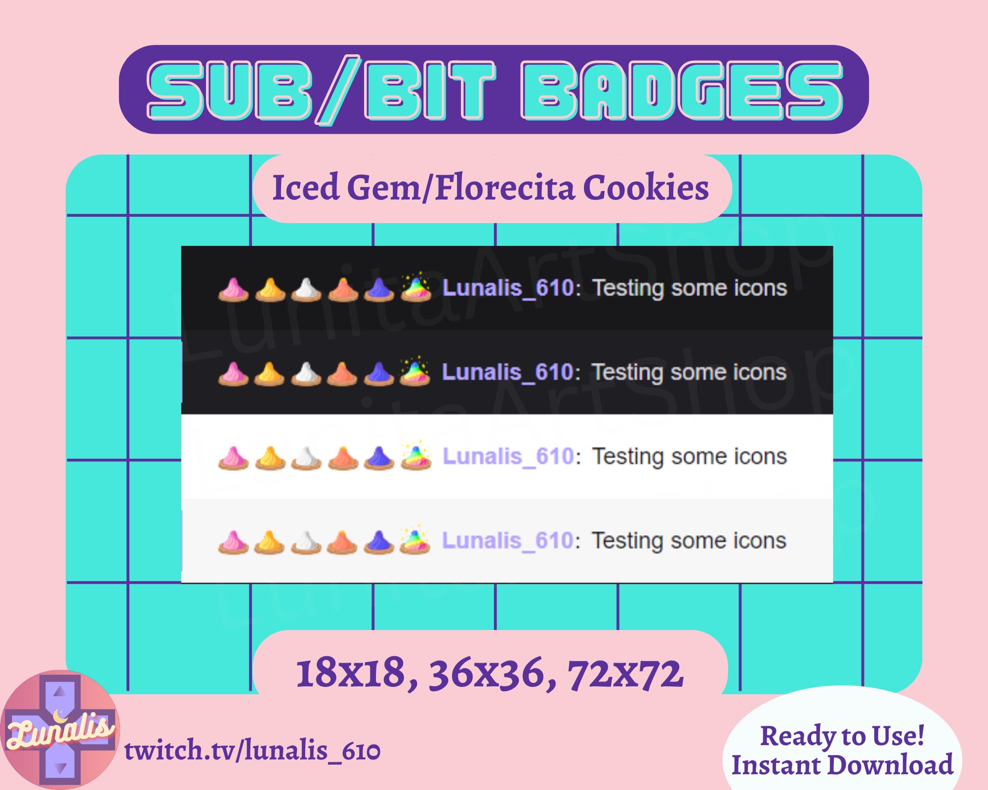 Iced Gems Florecitas Sub Bit Badges for Twitch | Iced Gems Badges ...