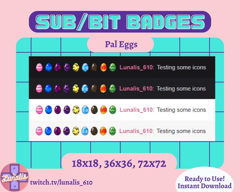 Pal Eggs Sub Bit Badges for Twitch | Palworld Eggs Subscriber Badges ...