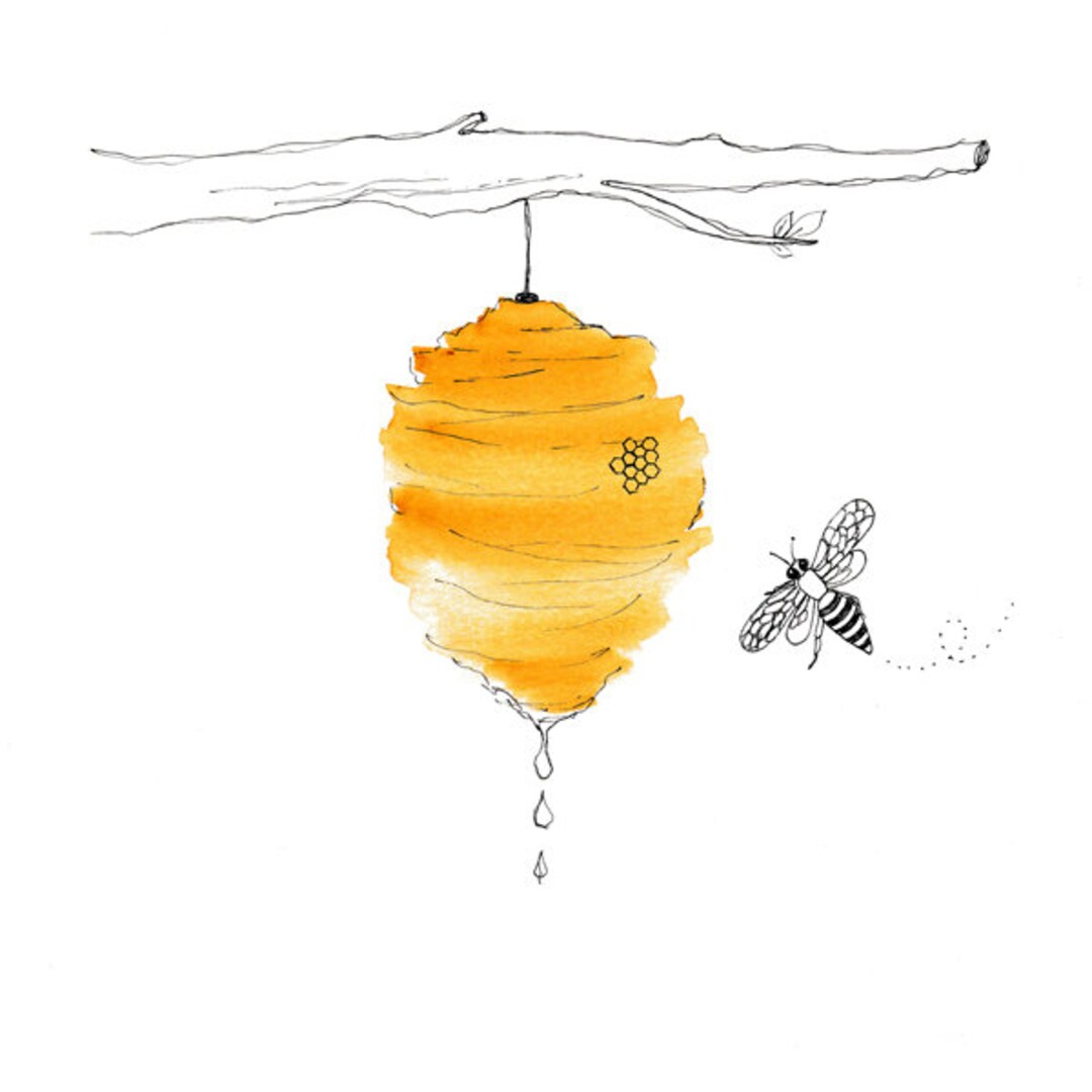 Square Bee Illustration 20x20 Cm, Watercolor Print, Animal Illustration ...