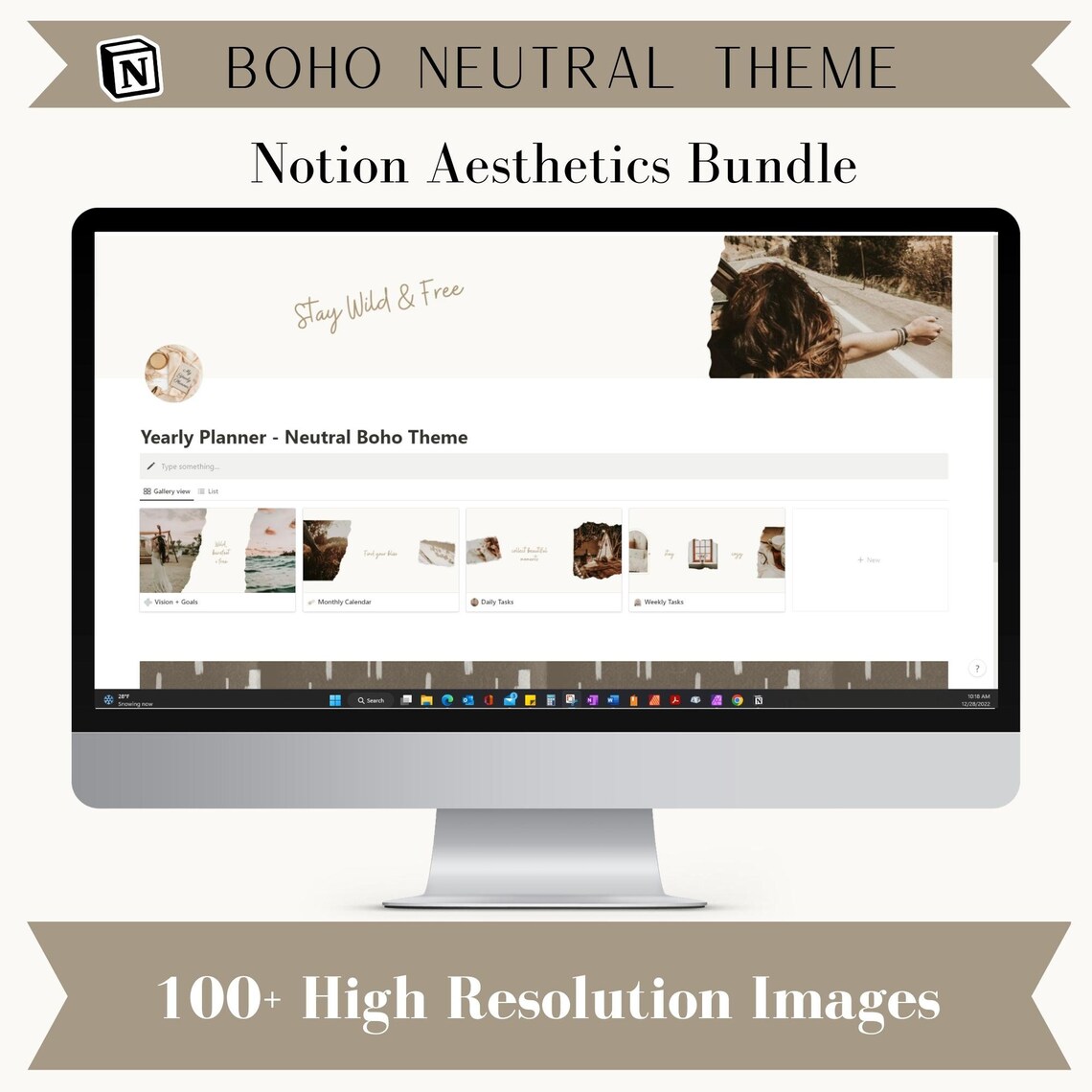 Boho Neutral Theme Notion Aesthetics Bundle Yearly Planner Notion ...