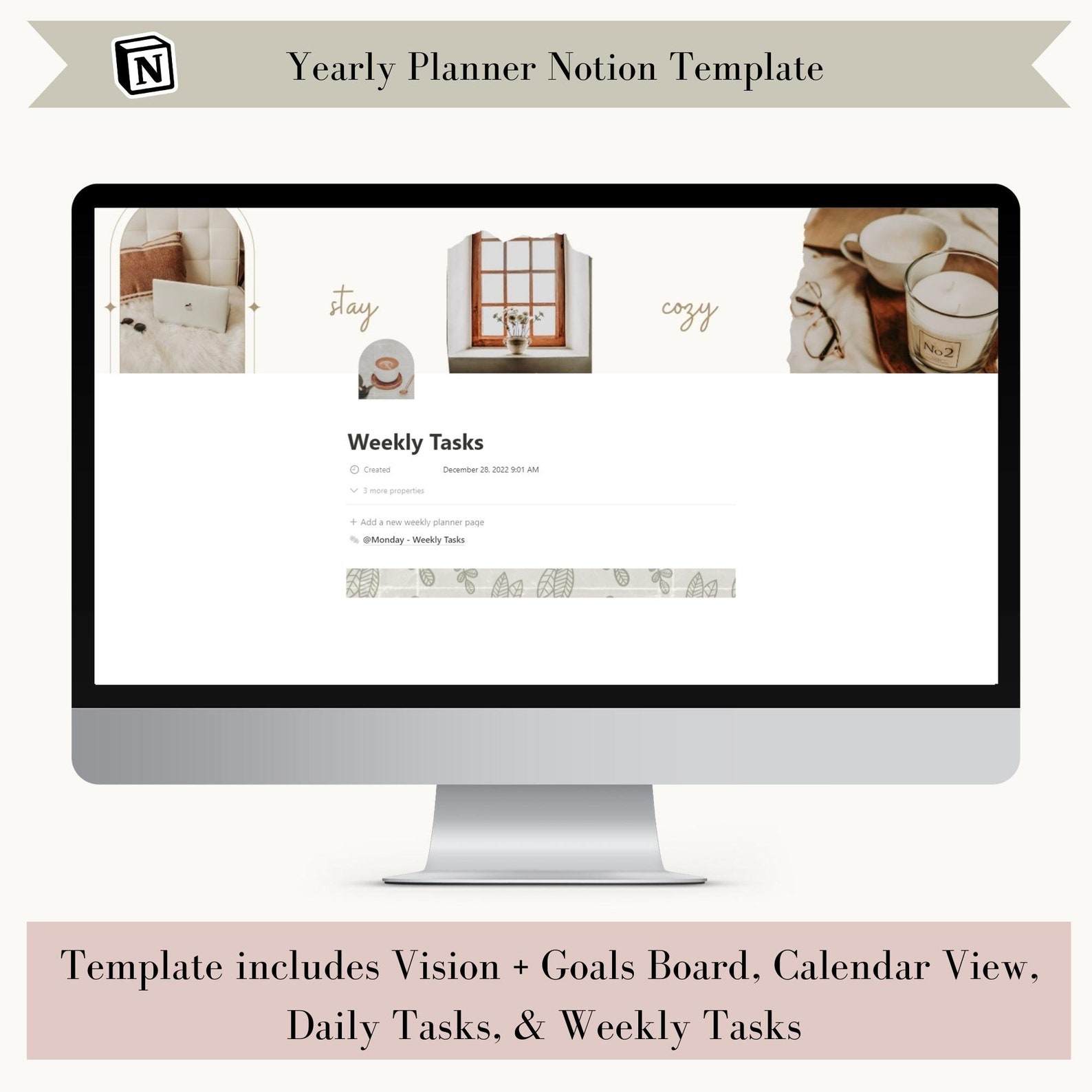 Boho Neutral Theme Notion Aesthetics Bundle Yearly Planner - Etsy
