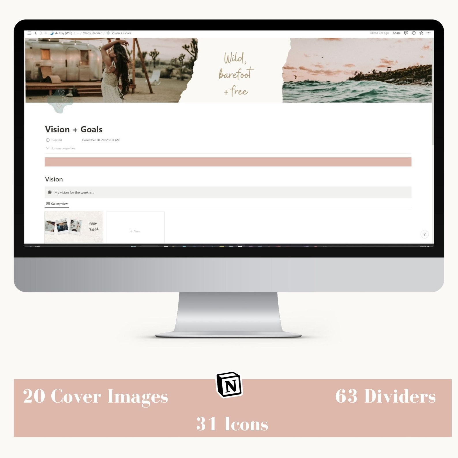 Boho Neutral Theme Notion Aesthetics Bundle | Yearly Planner Notion ...