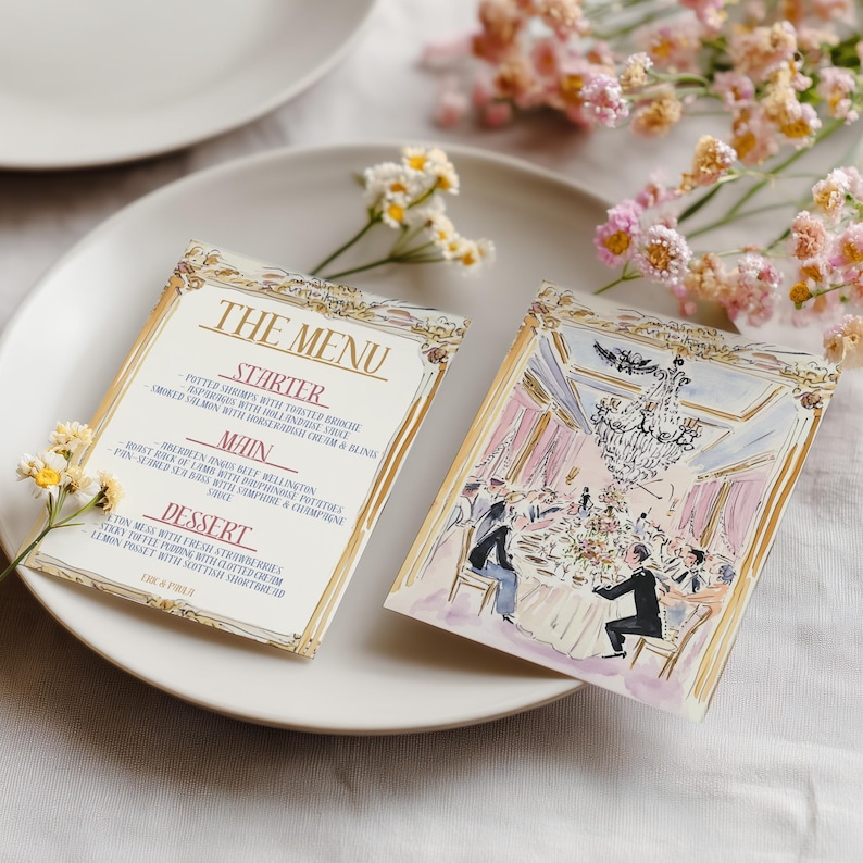Watercolour Wedding Food Menu Breakfast Dinner Pastel Painted Custom ...