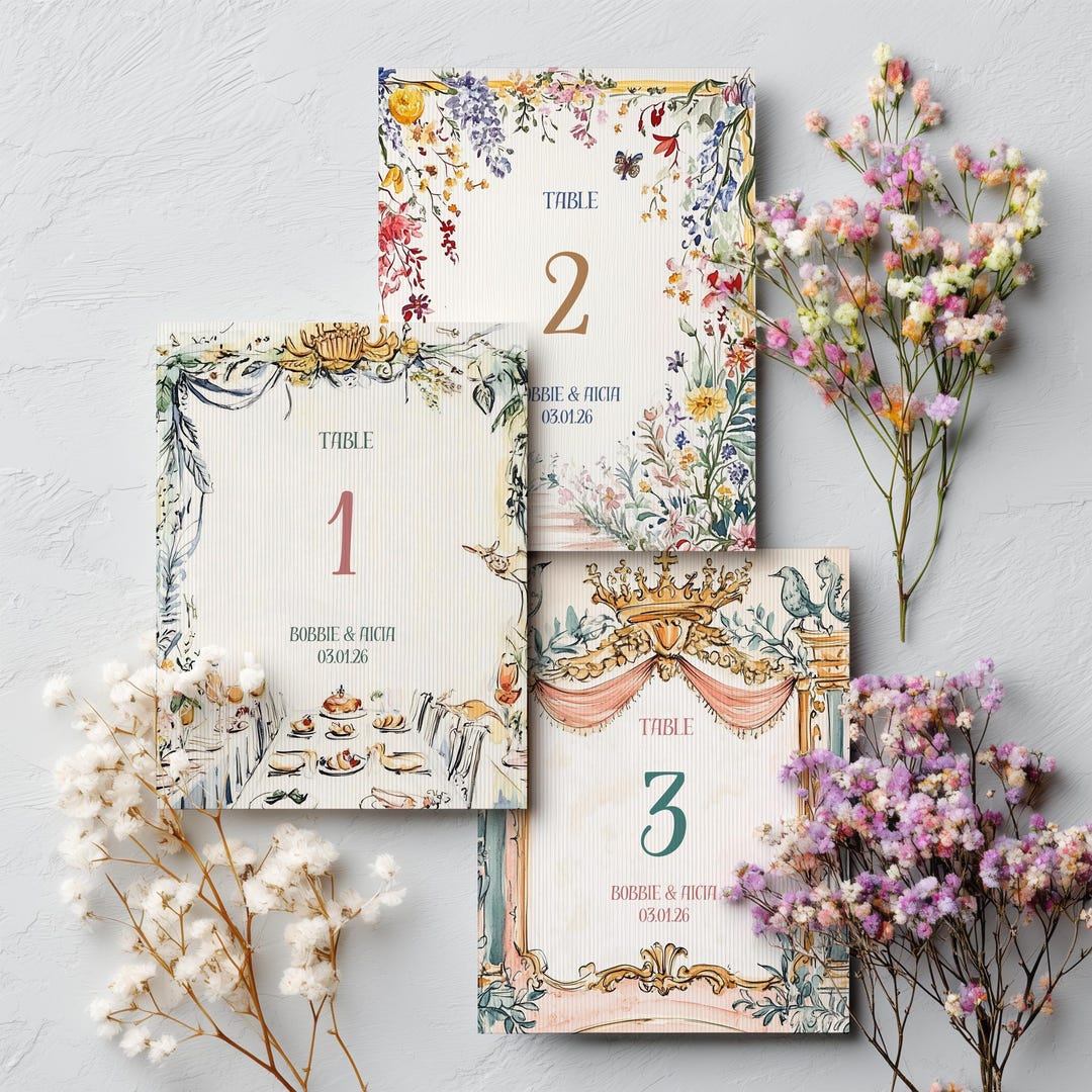 14 Watercolour Wedding Table Numbers Pastel Painted Custom Editable ...