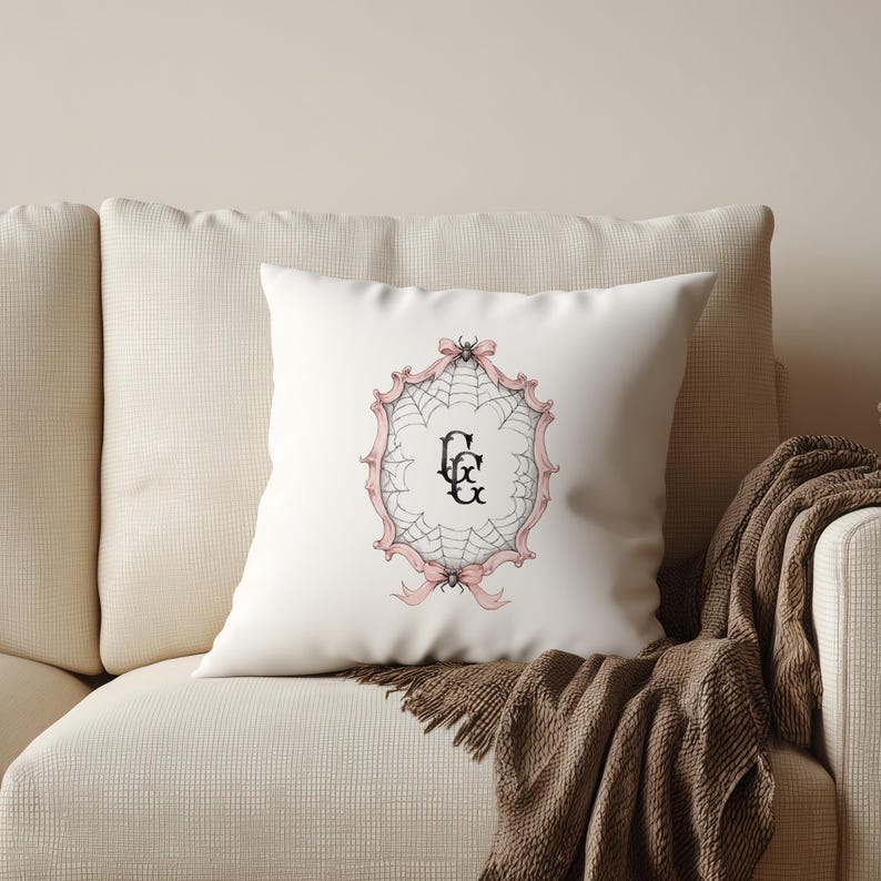 Gothic Digital Watercolour Crest. Semi Custom Spider Web Pink Halloween ...