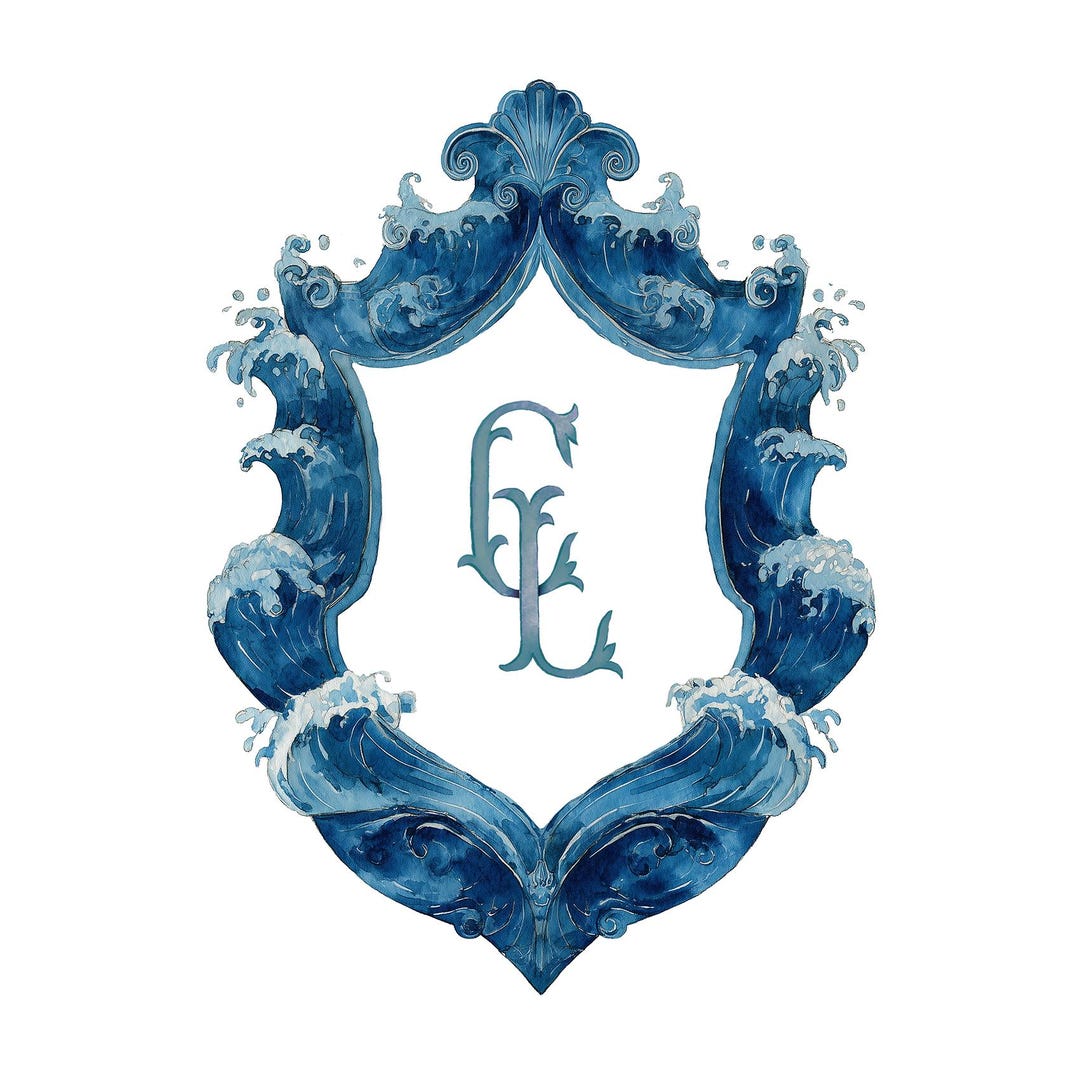 Coastal Digital Watercolour Crest. Sea Ocean Semi Custom Digital Coat ...