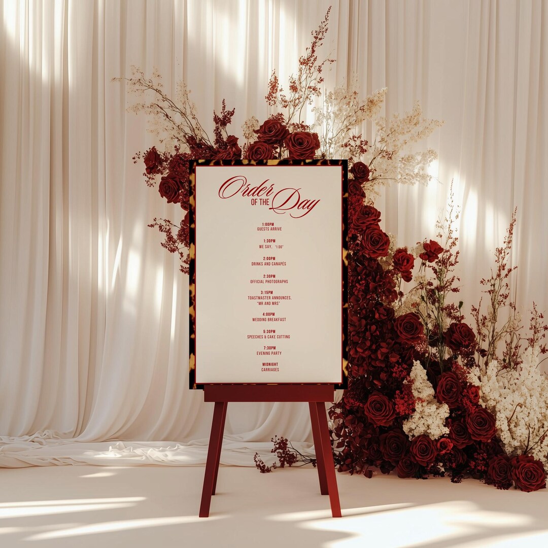 Order of the Day Sign, Board Tortoiseshell Old Money Modern Wedding ...