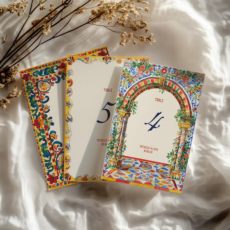 Italian Inspired Table Numbers, Carretto Siciliano Cart Romantic ...