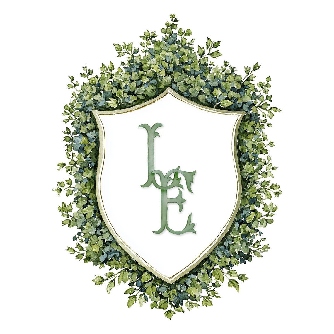 Ivy Digital Watercolour Crest. Semi Custom Botanical Leaves Wreath Coat ...