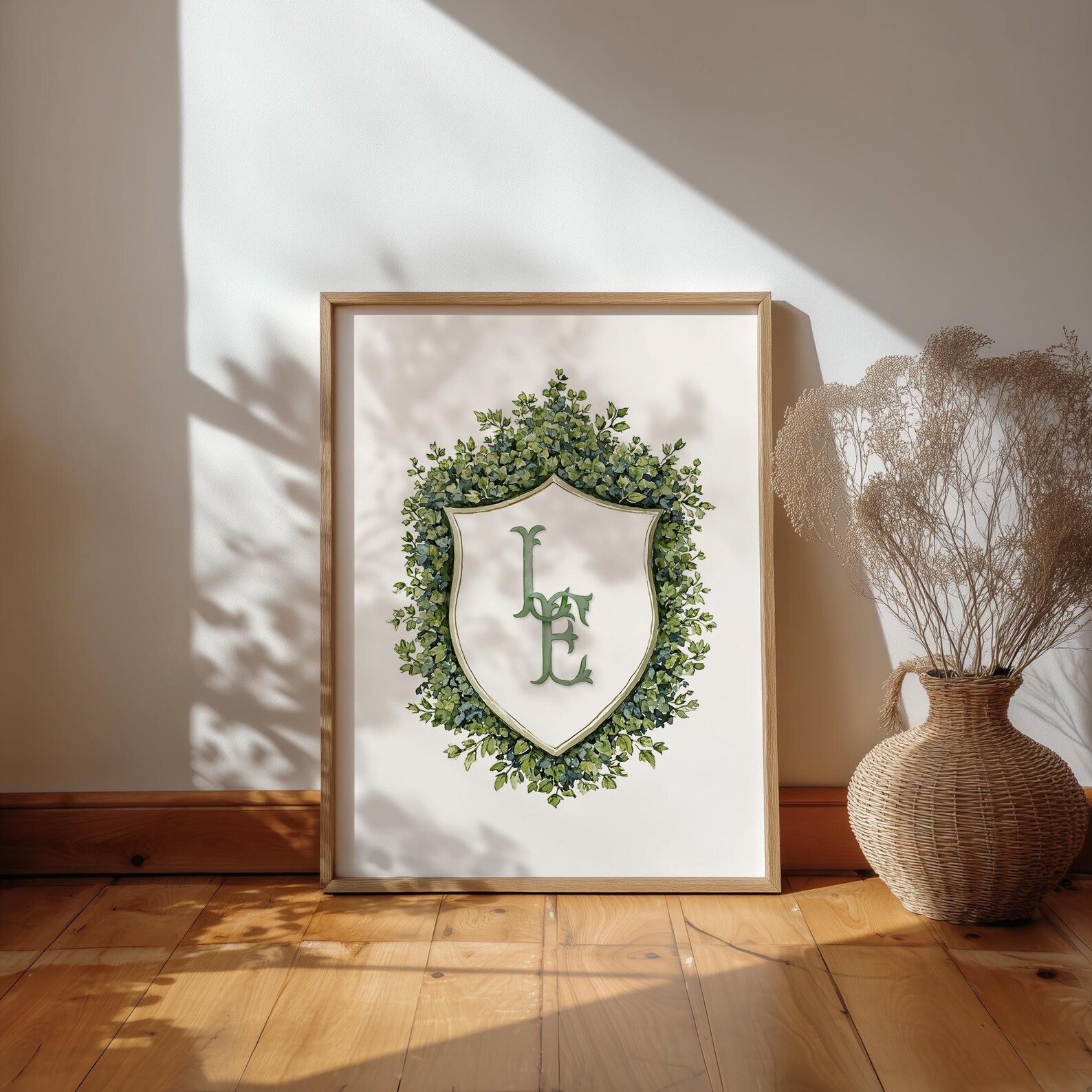 Ivy Digital Watercolour Crest. Semi Custom Botanical Leaves Wreath Coat ...