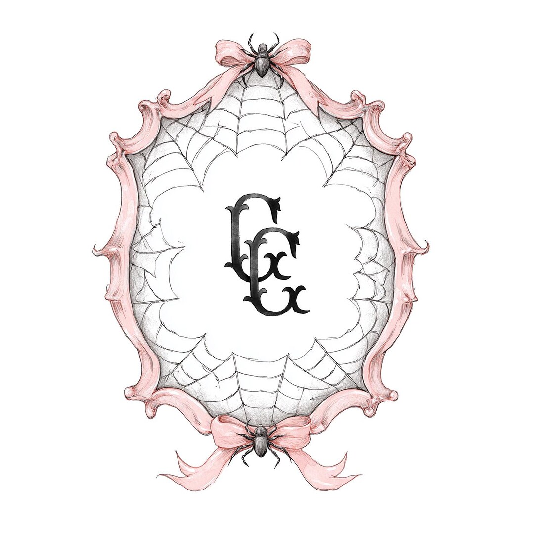 Gothic Digital Watercolour Crest. Semi Custom Spider Web Pink Halloween ...