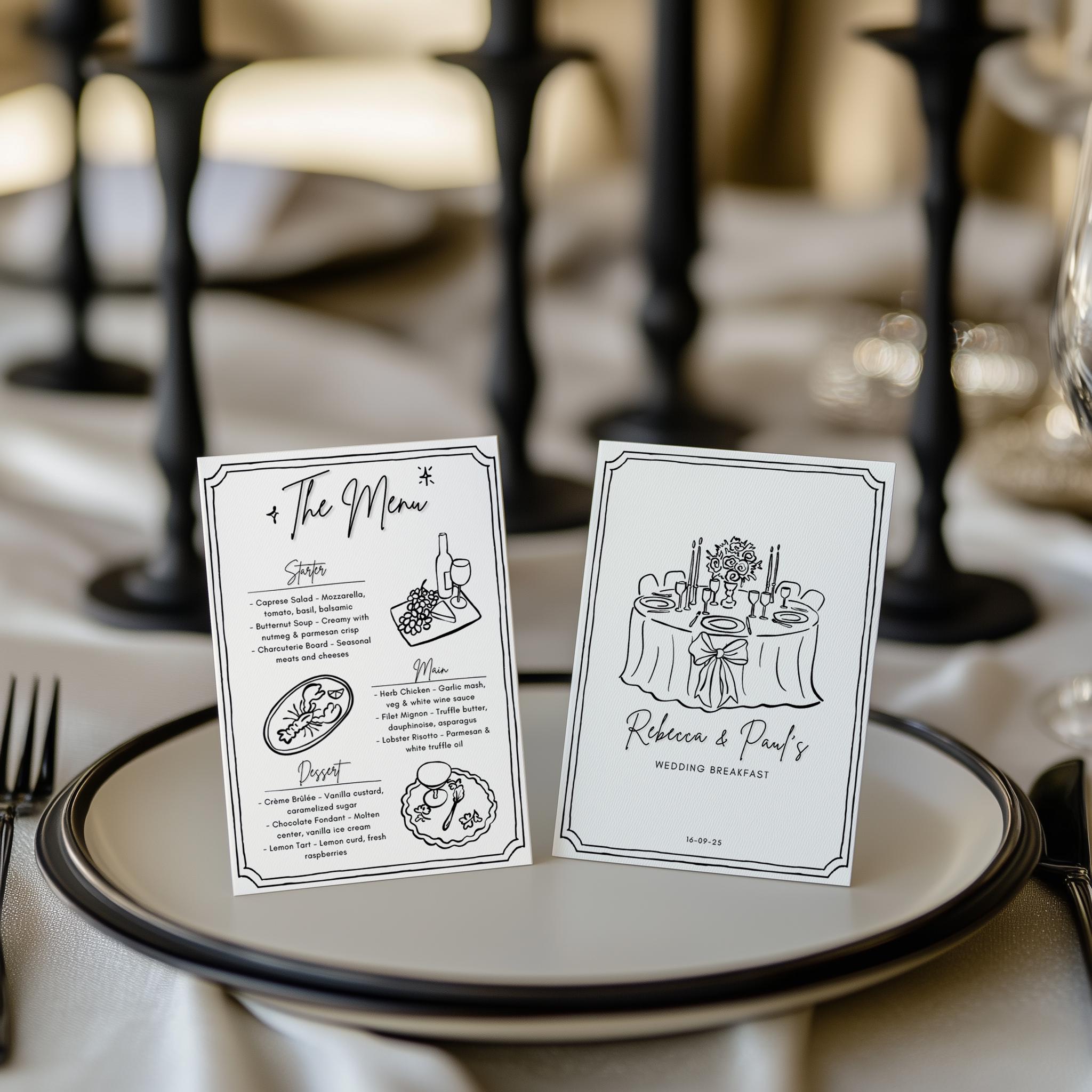 Wedding Menu, Seating Table Minimalist Modern Elegant Custom Editable ...