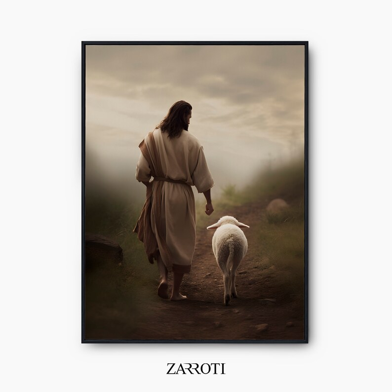 Jesus and Lamb Art Instant Download, Jesus and Lamb Printable Wall Art ...