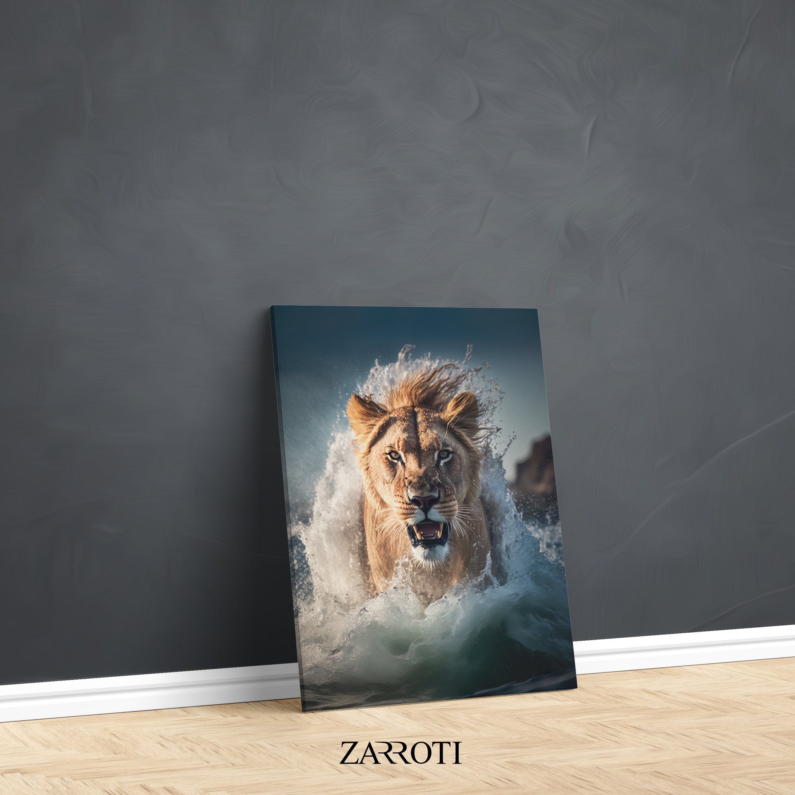 Lioness in Sea Poster, Lion Waves Print, Lioness in Water Printable Art ...