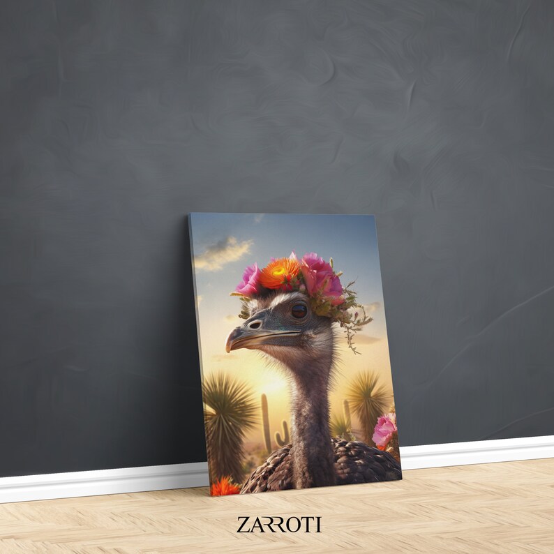 Ostrich Bird Flowers Printable Wall Art, Ostrich Bird Flowers Cactus ...