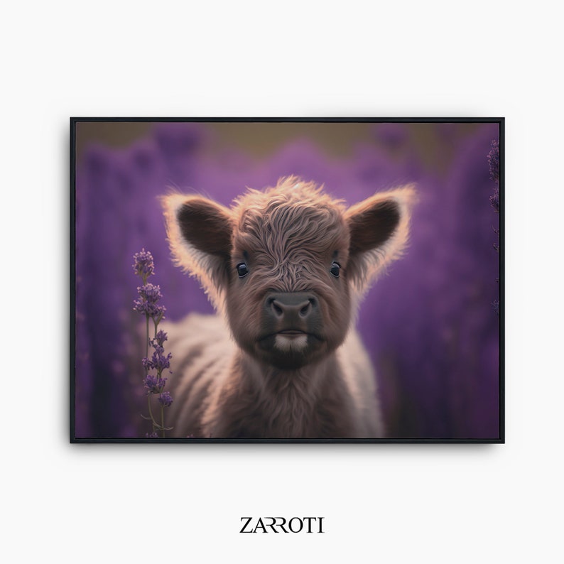 Baby Highland Cow on Lavender Field, Highland Calf Lavender Field Print ...