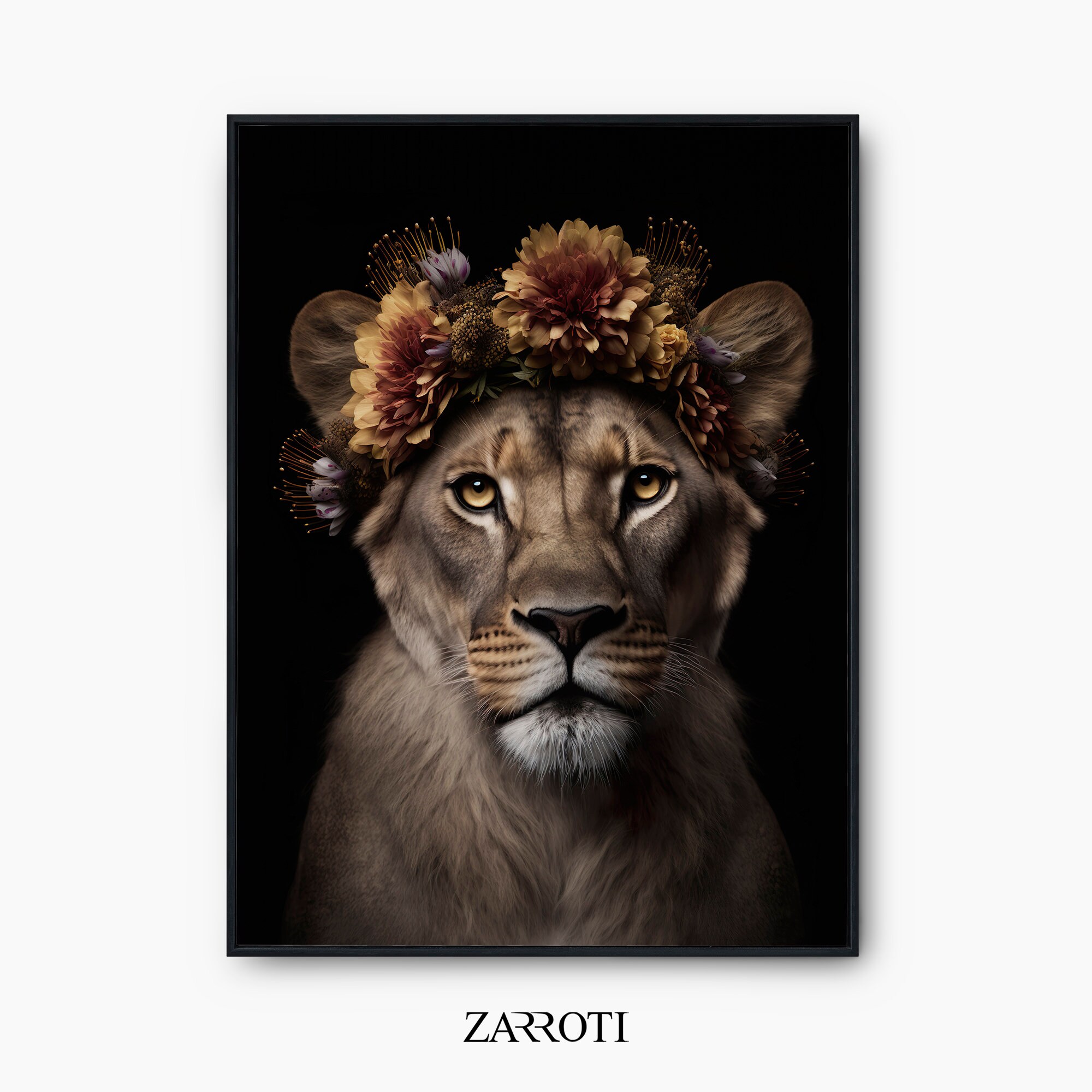 Lioness Flower Portrait Poster, Lioness Flower Art Print, Lioness ...