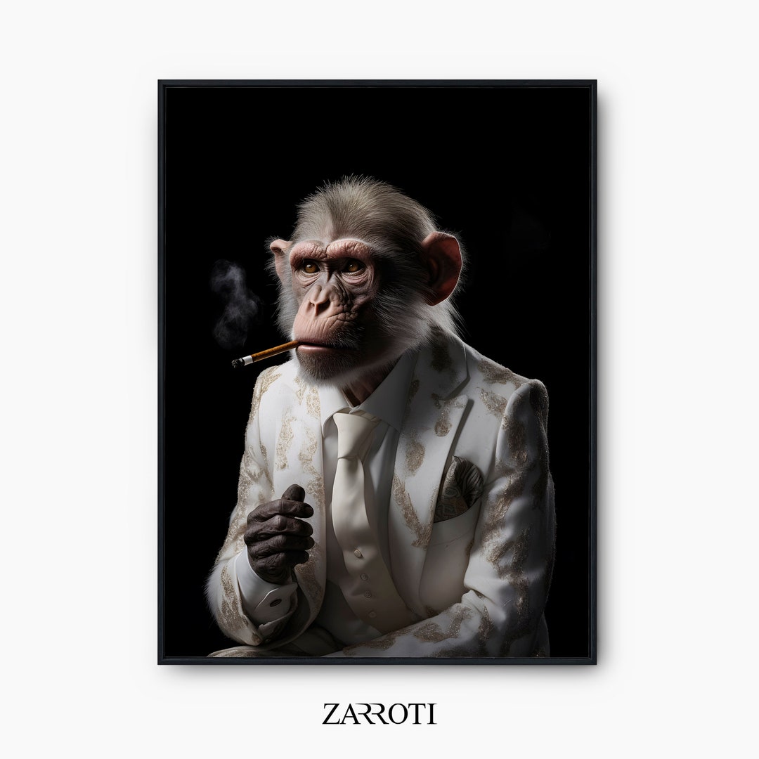 Monkey With Cigarette Art Instant Download, Monkey in Suit Wall Decor ...