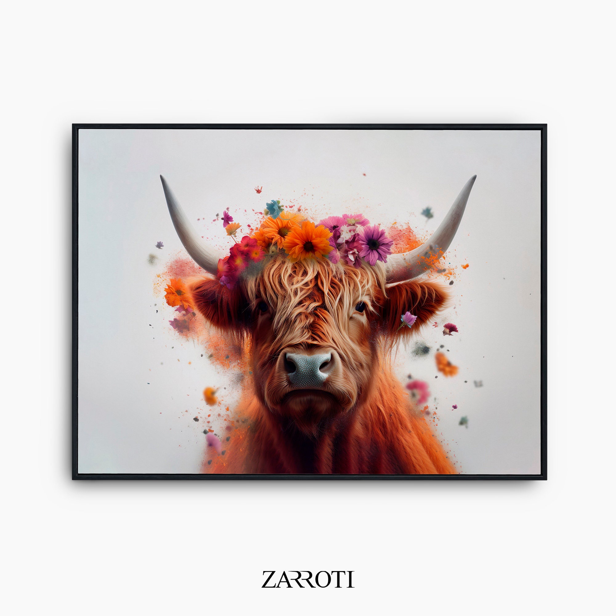 Highland Cow With Flower Crown Art , Highland Cow Flowers Instant ...