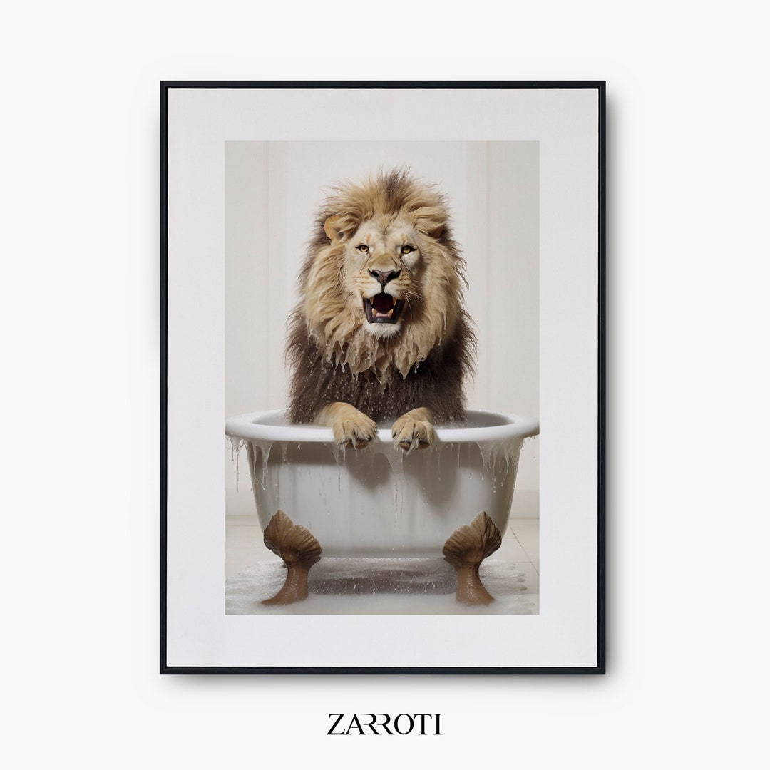 Lion in Vintage Bath Tub Digital Download, Lion Bathroom Print, Lion in ...