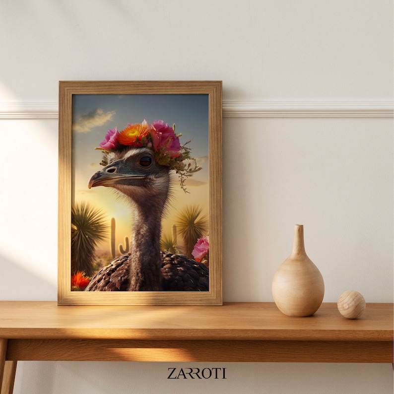 Ostrich Bird Flowers Printable Wall Art, Ostrich Bird Flowers Cactus ...
