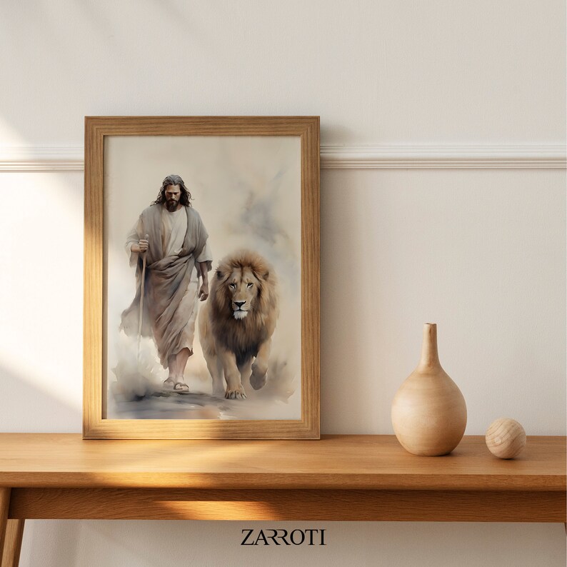 Jesus and Lion Painting Instant Download, Jesus and Lion Watercolor Art ...