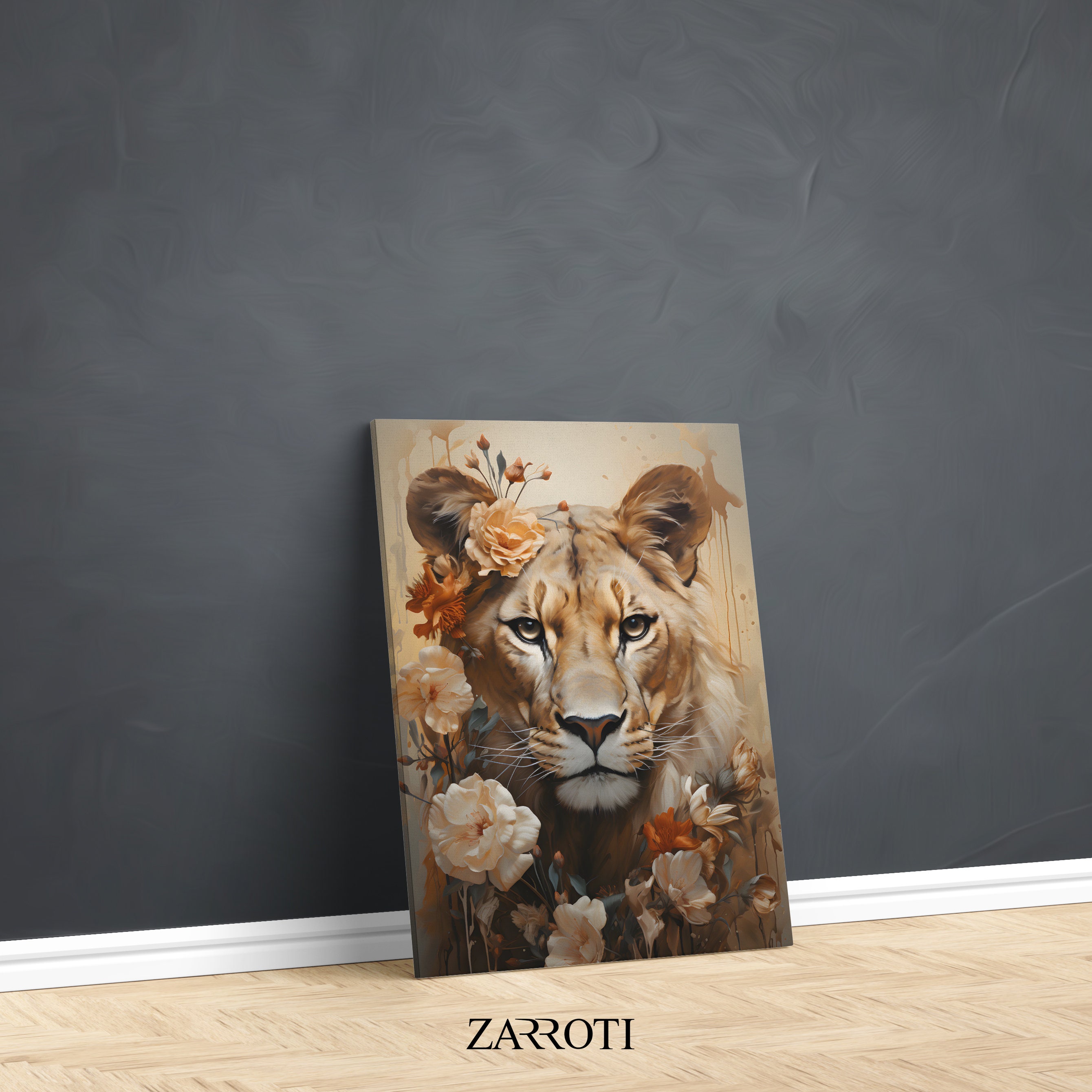 Abstract Lioness Flower Wall Art, Modern Lioness Decor, Jungle Animal ...