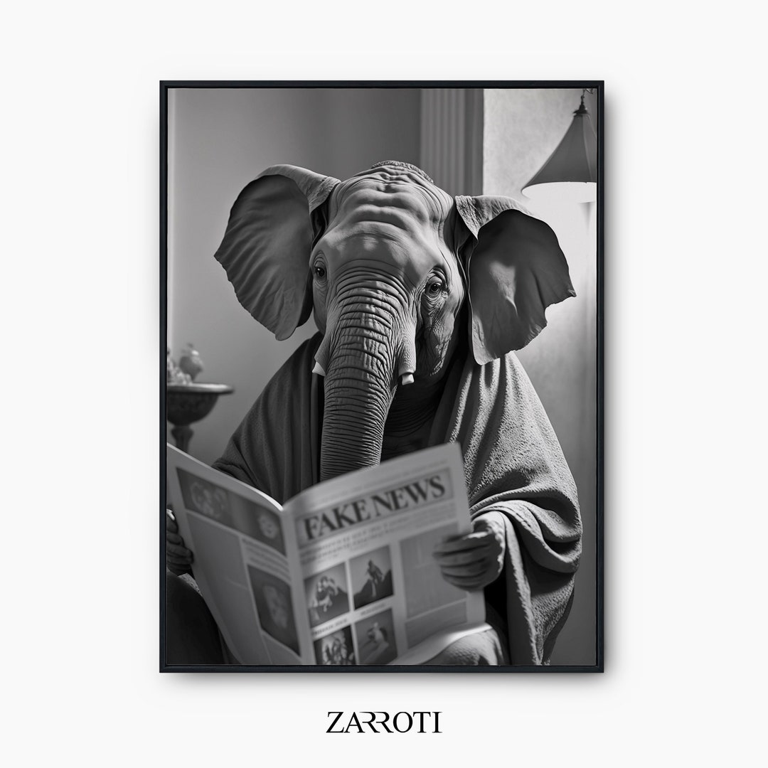 Funny Elephant Toilet Print, Elephant on Toilet Wall Art, Bathroom ...