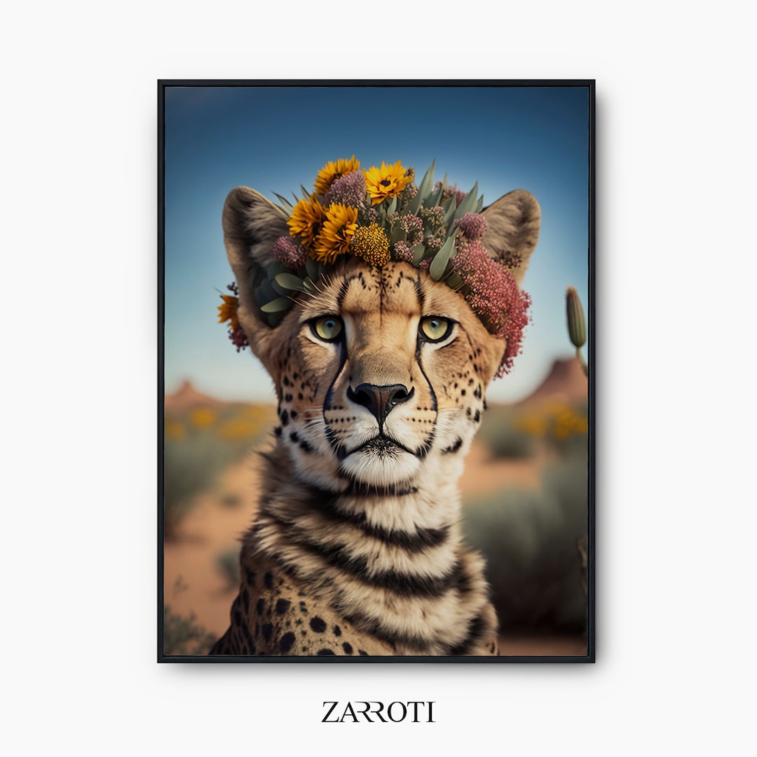 Cheetah Poster Print, Cheetah Flower Printable Art, Floral Cheetah ...