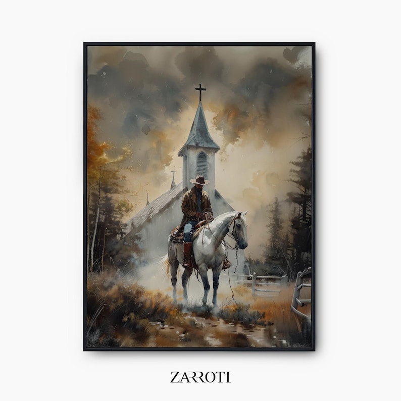 Praying Cowboy and Horse Digital Print Art, Christian Home Decor ...